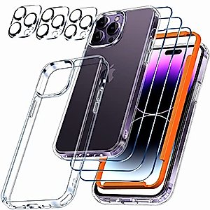 Milomdoi [10 in 1 for iPhone 14 Pro Max Case Clear with 3 Pack Screen Protector Accessories 3 Pack Camera Lens Cover Protective Slim Thin Cute Phone Cases Funda Suitable with MagSafe Women Men