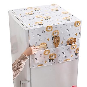 SHOUD Dust-Proof Refrigerator Cover Cotton Washing Machine Top Protector with Side Storage Bags,Fridge Dust Cover,Washing Machine Top Cover Front Load,Universal Cover Cloth for Home and Kitchen