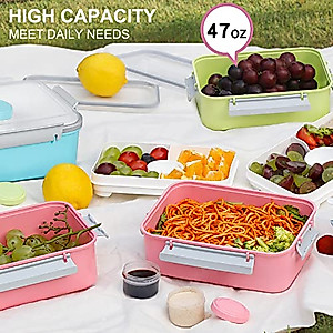 Shopwithgreen Set of 3 Salad Food Storage Container To Go, 47-oz Bento Box with Removable Tray & Dressing Pots, for Lunch, Snacks, School & Travel - Food Prep Storage Containers with Lids