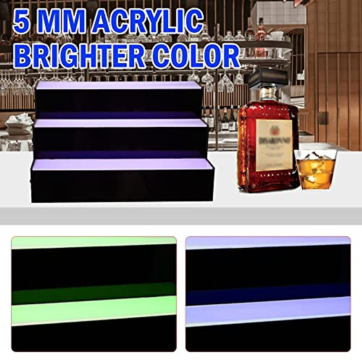 Ganggend 16 Inch 3-Step LED Lighted Liquor Bottle Display Shelf, LED Bar Shelves for Home/Commercial Bar Living Room Accessories and Decor Acrylic, Lighted Bottle Display with Remote & App Control