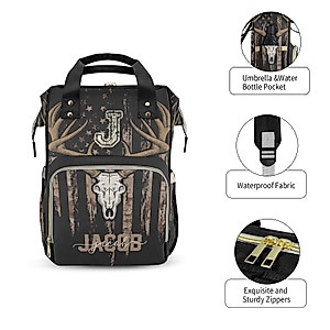 FELIZSTORE Custom Diaper Bag Backpack - Camo Flag Deer Brown Baby Girl Diaper Bag Backpack for Dad Boy Men with Name