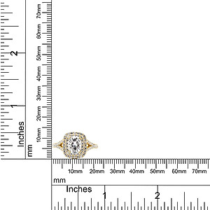 SAVEARTH DIAMONDS 1 1/2 ct. t.w Center 5X7MM Oval Cut Lab Created Moissanite Diamond Double Halo Engagement Ring In 14k Yellow Gold Over Sterling Silver (VVS1 Clarity, 1.50 Cttw) Size -8.5