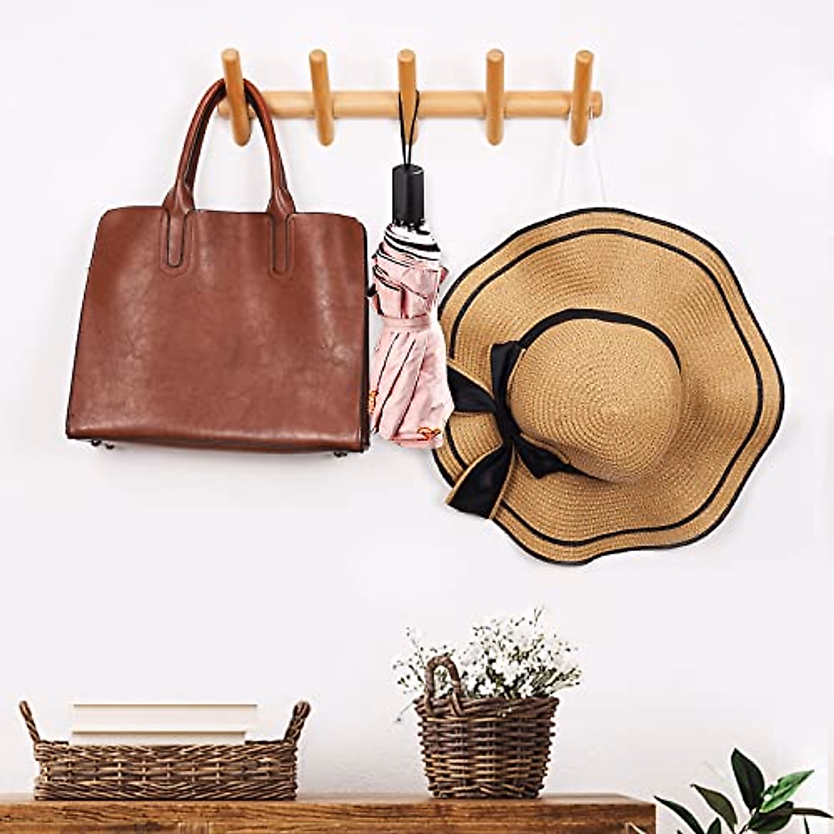 Goglory Wooden Coat Rack Wall Mount, Wood Coat Hooks Wall Mounted, 5 Wood Hooks for Hanging Coats Vintage & Pretty, Coat Hook Easy to Install, Wall Mounted Coat Rack for Hat, Robe, Backpack, etc