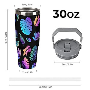 GemGam Stainless Steel Tumbler with Lid And Straw 30 Oz Top Handle Neon Tropical Palm Tree Leakproof Vacuum Insulated Water Bottle for Car Travel Purple Pink