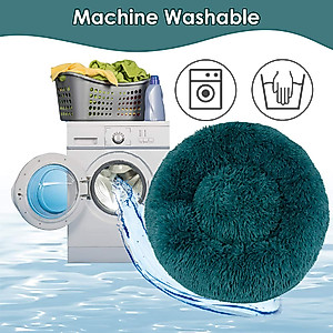 SlowTon Calming Dog Bed for Small Dogs Cats, Donut Cuddler Cozy Warm Anti-Anxiety Dog Cat Cushion Mat, Ultra Soft Fluffy Plush Round Pet Pillow Non-Slip Bottom Machine Washable(Teal,X-Small 20")