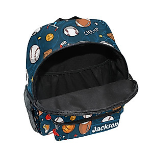 Sinestour Custom Sports Football Basketball Kid's Backpack Personalized Backpack with Name/Text Preschool Backpack for Boys Customizable Toddler Backpack for Girls with Chest Strap