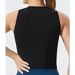 THE GYM PEOPLE Women's Medium Support Sports Bra Removable Padded Sleeveless Workout Crop Tops Black