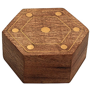 Krazy Craft Wood Dice Box With 5 Wooden Dices - Handmade Dice Game Brass Inlay Dices For Tabletop Countertop Standing Display Dice Box Board Games Accessories For Kids Adults Teens