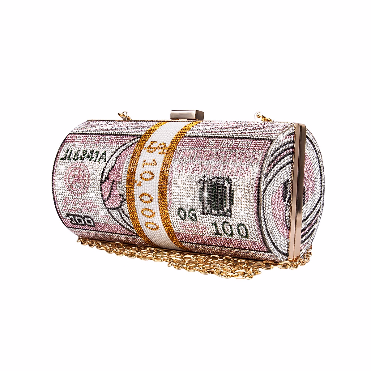 Gripit Rhinestone Clutch Purses for Women,Realistic Money Bag Purses for Party Diamond Novelty Purse Evening Handbag with Metal Chain,Pink