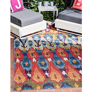 Unique Loom Outdoor Modern Collection Area Rug - Ikat (4' 1" x 6' 1" Rectangle, Multi/ Burgundy)