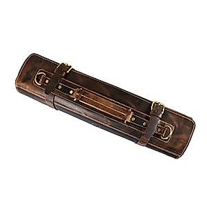 Leather Knife Roll Storage Bag, Elastic and Expandable 10 Pockets, Adjustable/Detachable Shoulder Strap, Travel-Friendly Chef Knife Case (Dark Brown, Leather)