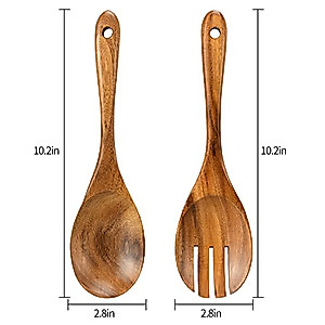 Salad Servers, Wood Salad Tongs, 10.2in Salad Spoon and Fork Set, Long Handle Salad Server Set for Mixing, Tossing and Cooking (Salad Spoon and Fork Set)