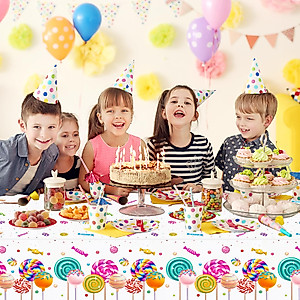 PHOGARY Sweet Candyland Tablecloth, 3 Pack Candies Theme Plastic Table Cover, Two Sweet Birthday Table Cloths Colorful Lollipop Tablecovers for Girls Party Candy Land Christmas Party Decoration