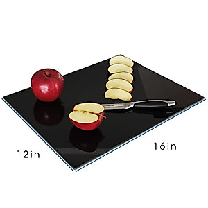 VASUHOME Glass Cutting Board, 16*12 inch Set of 1 Tempered Glass Cutting Board, Decorative Square Marble Chopping Board for Kitchen, Scratch, Heat, Shatter Resistant Cutting Mat, Silk Screen Black