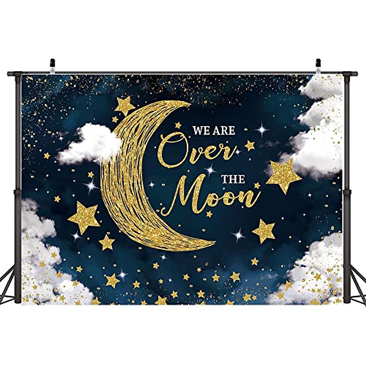 Hilioens 7×5ft We are Over The Moon Baby Shower Backdrop Moon and Stars Starry Night Celestial Background Twinkle Twinkle Little Star Baby Shower Party Decorations for Boy Photo Props