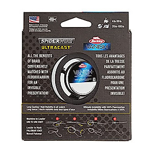 SpiderWire Ultracast Braid Vanish Fluorocarbon Dual Spool, 30lb Translucent Braid with 50lb Clear Fluoro Leader, 164yd | 150m