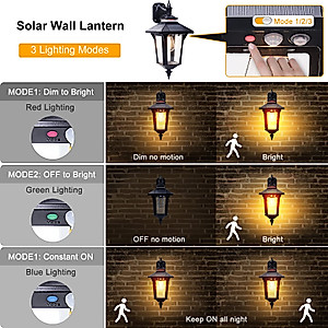 Kuniwa Motion Sensor Solar Wall Lights Outdoor with 3 Lighting Modes, Dusk to Dawn LED Wall Lantern Porch Sconce Waterproof Exterior for Barn Patio Garage Garden Farmhouse Door, 2 Types of Wall Mount