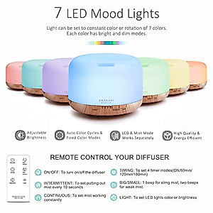 ASAKUKI 500ml Premium, Essential Oil Diffuser with Remote Control, 5 in 1 Ultrasonic Aromatherapy Fragrant Oil Humidifier Vaporizer, Timer and Auto-Off Safety Switch