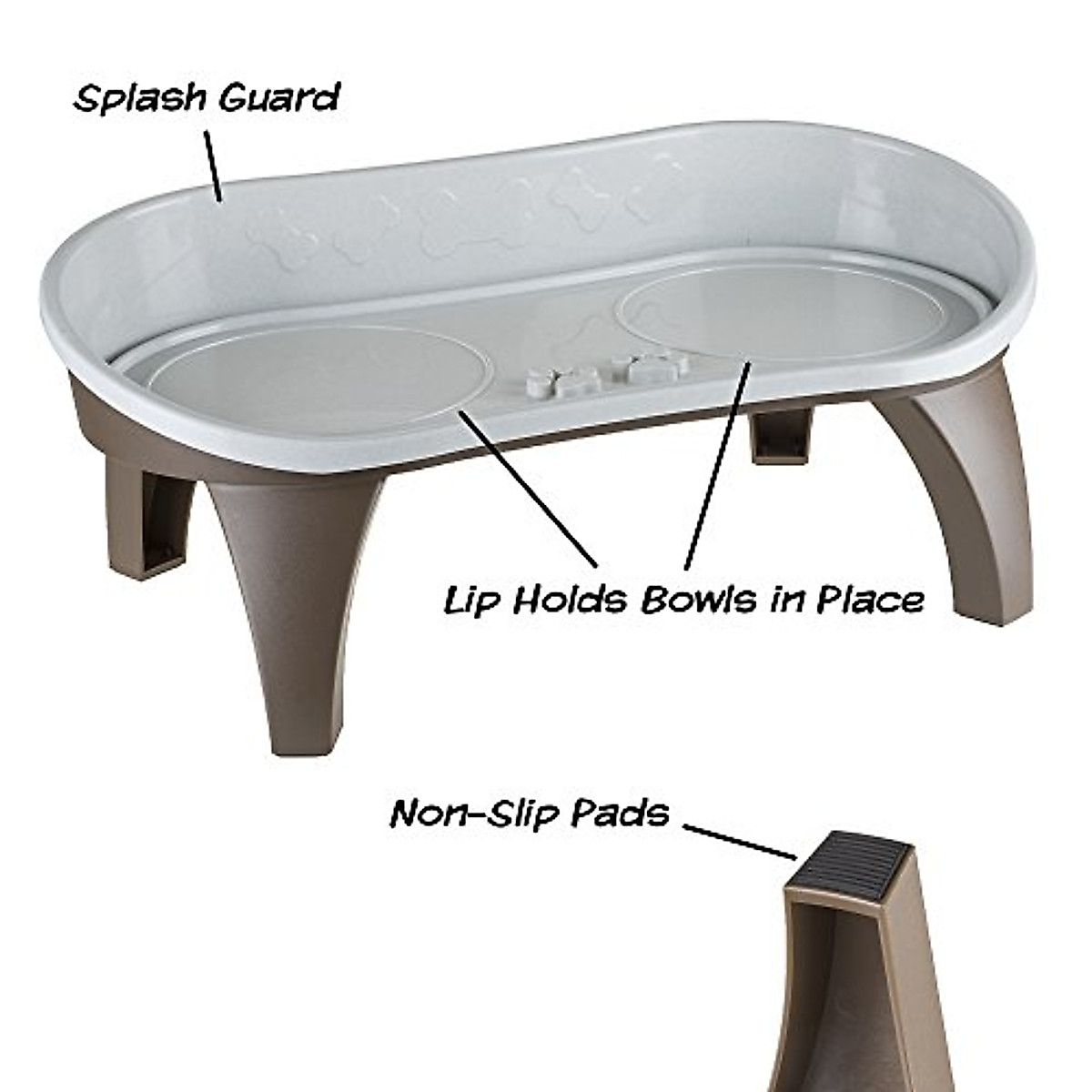 Elevated Pet Feeding Tray with splash guard and non-skid feet 21in x 11in x 8.5in by PETMAKER
