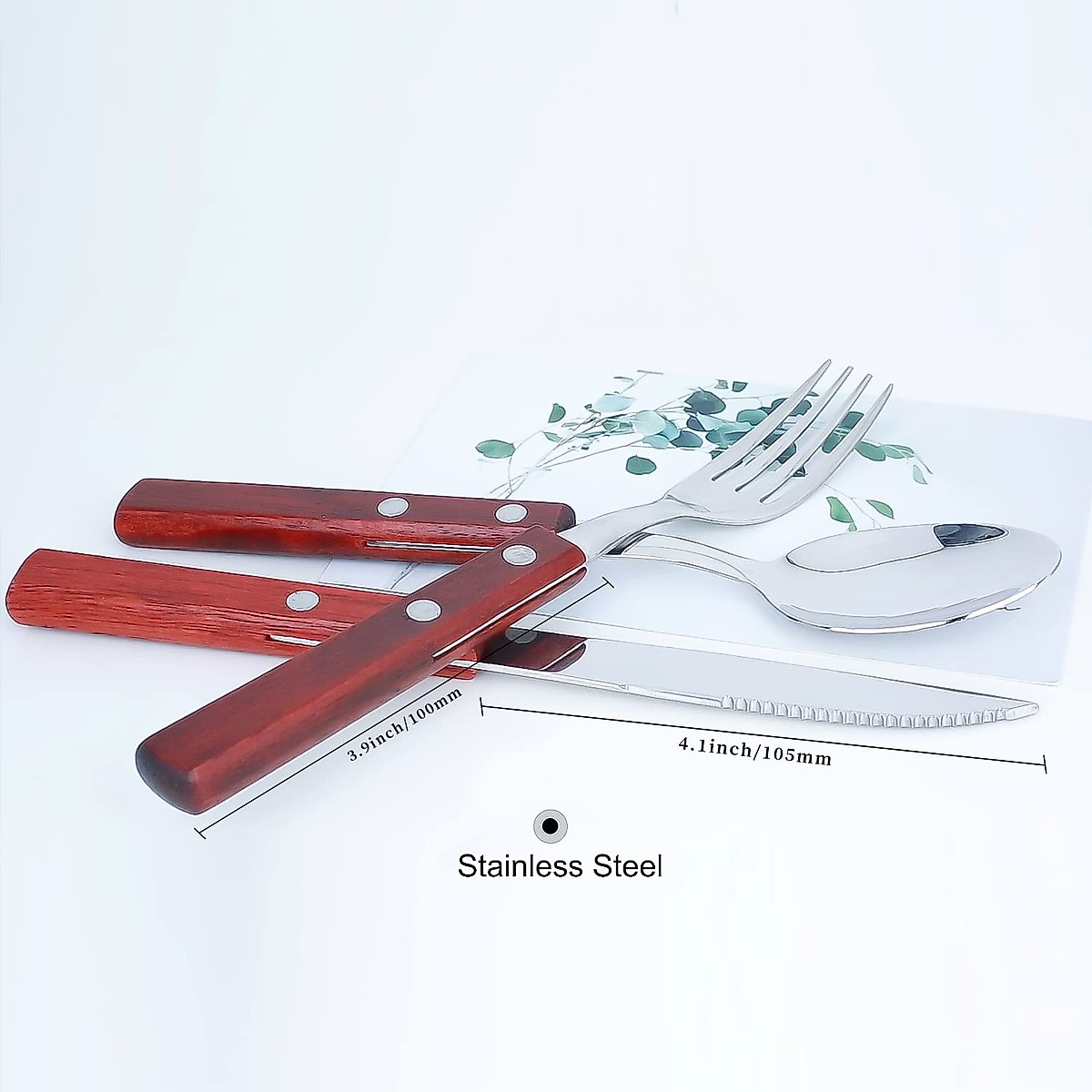 Gracelife 6-Pack Wooden Handle Stainless Steel Cutlery Set Forks Spoons Knives Flatware Set