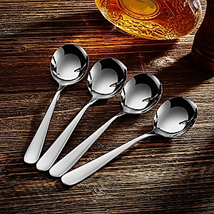 KEAWELL Premium 4-Piece 7" Louise Soup Spoons, 18/10 Stainless Steel, Dishwasher Safe