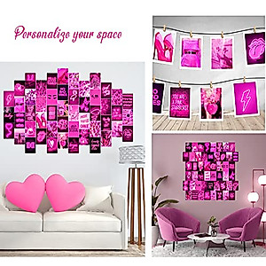 Woonkit Pink Neon Wall Collage Kit Aesthetic Pictures, Trendy Room Decor for Teen Girls, Pink Collage Kit, Hot Pink Room Decor, Pink Room Decor Aesthetic, Hot Pink Wall Decor, 50pcs 4x6 Inch