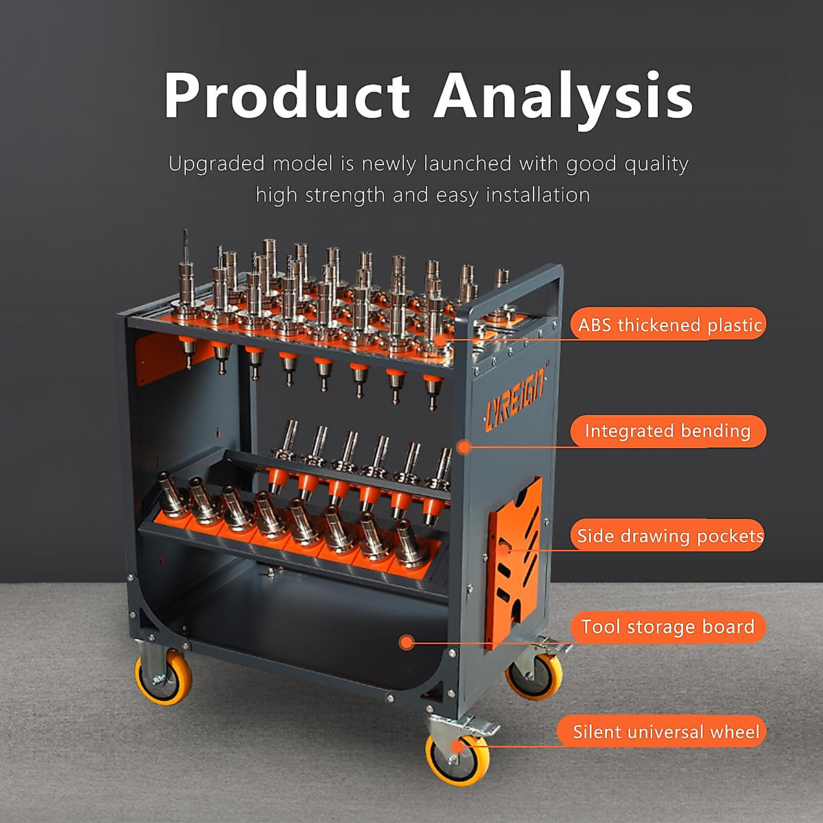 LYREIGN CNC Tool Holder Transfer Cart, Utility Carts Tool Organizers Storage Rack, CNC Trolley is Suitable for Warehouses Mechanic Factory Garage