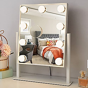 MiroFan Vanity Mirror with Lights Hollywood Mirror Lighted Makeup Mirror with Dimmable&3 Color Modes Lights, 9 LED Bulbles with Detachable 10X Magnification Mirror Lighted Makeup Mirror