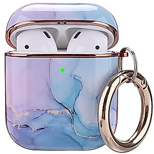 OLEBAND Airpod Case Cover with Keychain and Cute Skin,Hard and Shockproof iPods Case Cover for Women and Girls,Accessory Sets Air pod 2 and 1(Watercolor Marble)