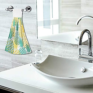 Summer Pineapple Kitchen Hanging Towel Tropical Fruits Leaves Hand Tie Towels Set 2 Pcs Tea Bar Dish Cloths Dry Towel Soft Absorbent Durable for Bathroom Laundry Room Decor