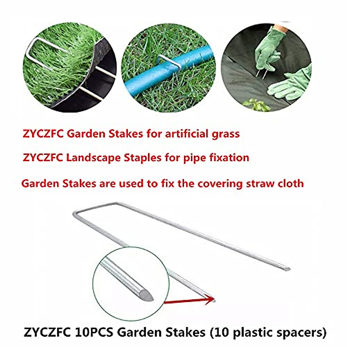 10 PCS 8 Inch Garden Stakes 4MM Diameter Heavy-Duty Landscape Staples with 10PCS Black Pad Rust Resistant U-Shaped Galvanized Garden Stakes for Installation of Turf Ground Plant Stakes
