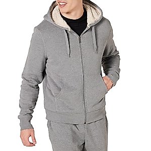 Amazon Essentials Hoodie For Men, Sherpa-Lined Full-Zip Fleece Sweatshirt, X-Large, Light Grey Heather