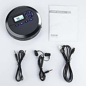 CD Player Portable, DESOBRY Portable CD Player with Speakers & FM Transmitter, Compact CD Player for Car Built-in 2000mAh Rechargeable Battery, Walkman CD Player with LCD Screen, Earphones, AUX Cord