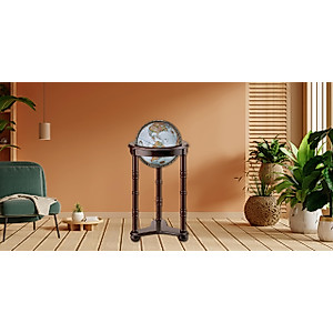 World globe with floor stand, USA Cartography with with Mountain Relief, Cherry Finsihed Hardwood Stand and Blue Ocean Globe Ball. The Lancaster Floor Globe from Replogle Globes is an enduring, classic piece. Standing at nearly three feet tall, the Lancas