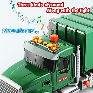 Dwi Dowellin Toddler Toys for 3 + Years Old Boys, 15" Large Garbage Truck Toy,Friction Powered Waste Management Garbage Truck with Lights and Sounds,3 Rear Loader Trash Cans,Kids Gift