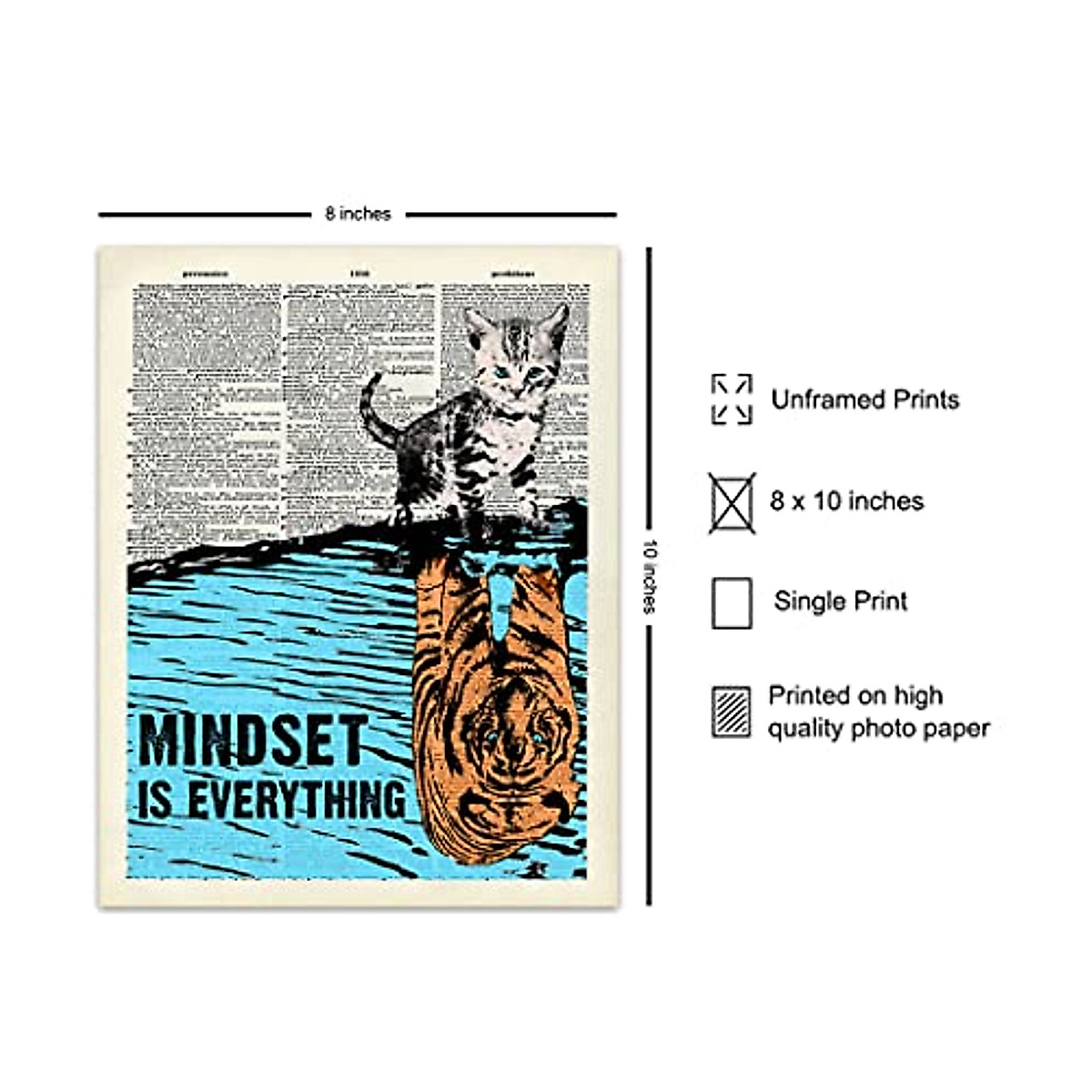 Mindset is Everything Wall Art - Entrepreneur Wall Art - Motivational Wall Decor - Cat Decor - Cat Gifts - Inspirational Posters - Motivational Gifts - Office Wall Decor - Sports Wall Decor