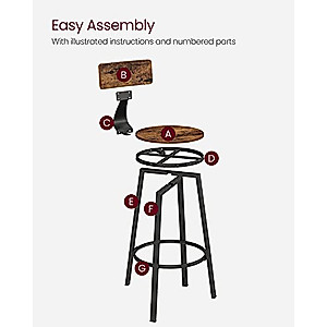 VASAGLE Bar Stools Set of 2, Tall Bar Stools, Bar Height Stools, 28.7 Inch High Barstools with Back, Industrial, Metal Frame, Easy Assembly, Rustic Brown and Black ULBC026B01V1