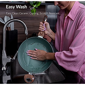 Phantom Chef Bundle: 11" Deep Frypan & 4.4 QT Casserole Stockpot | Aluminum Body Non-Stick Ceramic Coating | With Soft Touch Stay Cool Handle | Dishwasher Safe | Non-Toxic PFOA & PTFE Free Pan | Green