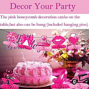 Pink Girls Birthday Decorations, Hot Pink Girls Bachelorette Party Honeycomb Centerpieces Disco Decoration,Table Topper for Doll Theme Party Western Cowgirl Bridal Shower Party Supplies (Pink Girl)