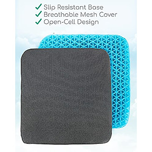Gel Seat Cushion (Gray) by Xtra-Comfort - Seat Pad for Cars, Outdoors, Kitchens, Offices and Wheelchairs - Butt Cushion for Coccyx, Tailbone Pain and Lower Back, Sciatica Issues - Sitting Upholstery