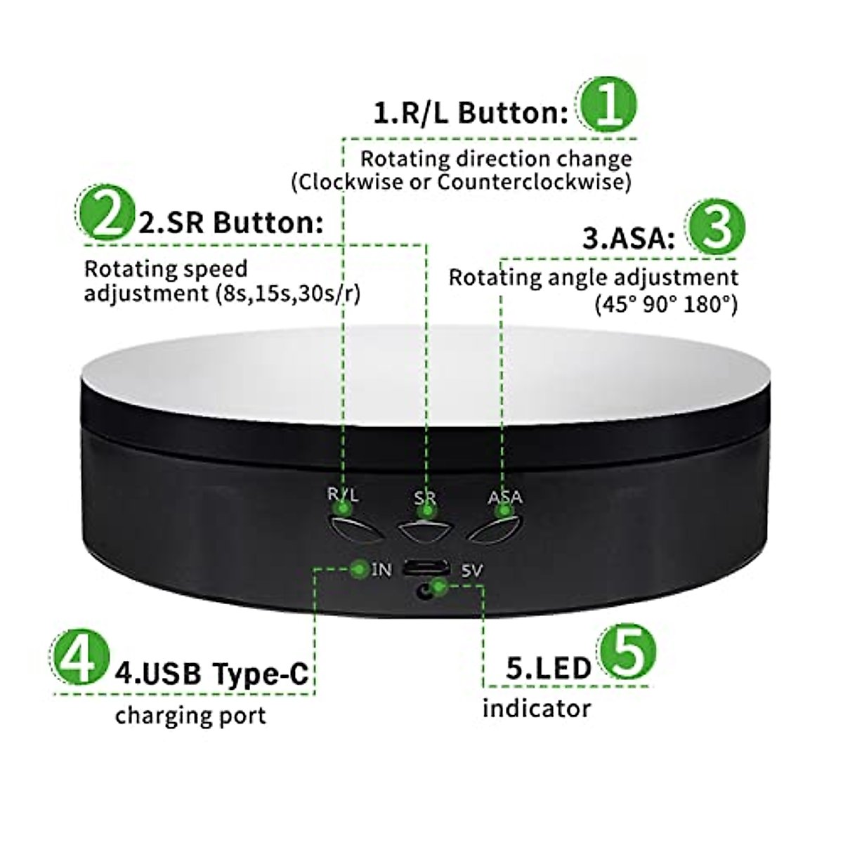 2 in 1 Motorized Rotating Display Stand with Mirror Sticker,Motorized Lazy Susan Turntable Spinning Display 5.74" with 8.7 Inch Replacement Cover for Photography Show Platform (Black,Without Remote)