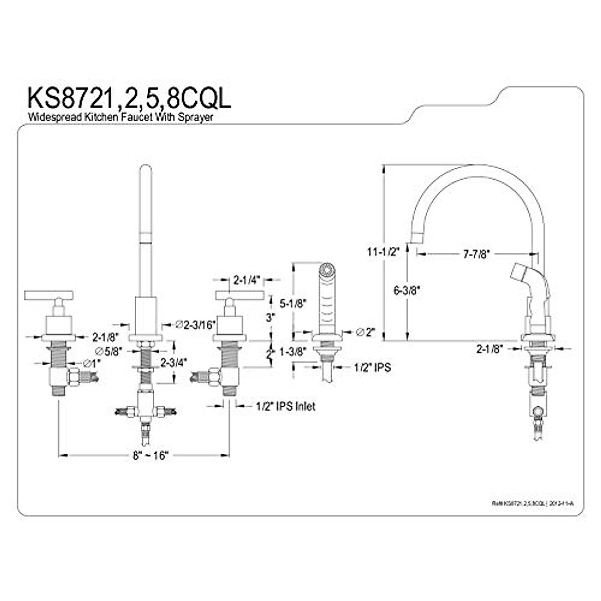 Kingston Brass KS8728CQL Claremont Widespread Kitchen Faucet with Plastic Sprayer, Brushed Nickel