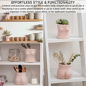 Boob Planter Body Vase Female Form Bust Flower Vase w/Drainage Hole, Speckled Matte Pink Ceramic, Modern Boho Home Decor Cute Small Indoor Plant Pot Feminine Women Shaped Sculpture Unique Boob Gifts