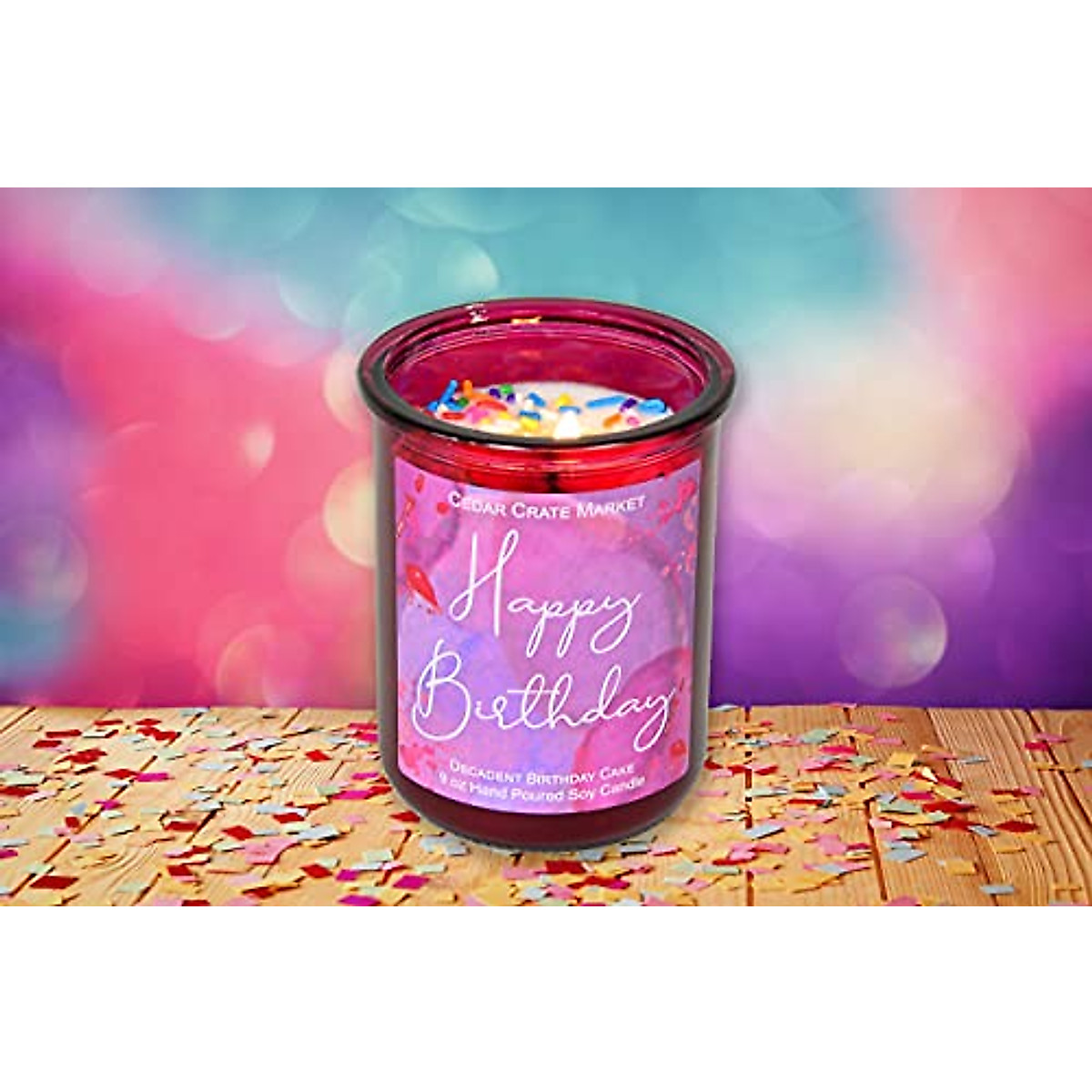 Happy Birthday Candle - Pink Magenta Jar, Sprinkles, Birthday Cake Scented Candles for Women, Girlfriend, Best Friends, Buttercream Vanilla Cake, Friendship Gift for Mom, Sister, Aunt, Coworker