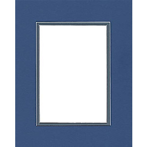 Pack of (5) 11x14 Double Acid Free White Core Picture Mats Cut for 8x10 Pictures in Royal Blue and Slate Blue