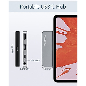 TWOPAN 4-in-1 iPad Pro USB C Hub HDMI, 4 Port USB 3.0 Hub Splitter with USB C PD 3.0 Charging, 4K HDMI, 3.5mm Audio Jack, for iMac 24 inch 2021, iPad Pro 12.9, MacBook Pro 14"/16" M2 Pro/Max