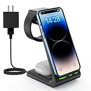 Wireless Charger Stand, CIYOYO 3 in 1 Fast Wireless Charging Station Dock for Apple Watch 8/7/6/SE/5/4/3/2, Airpods 3/2/Pro, iPhone 14/14 Plus/14 Pro Max/13/13 Pro/12/12 Pro/SE/X/XR/XS/8, Qi Phones
