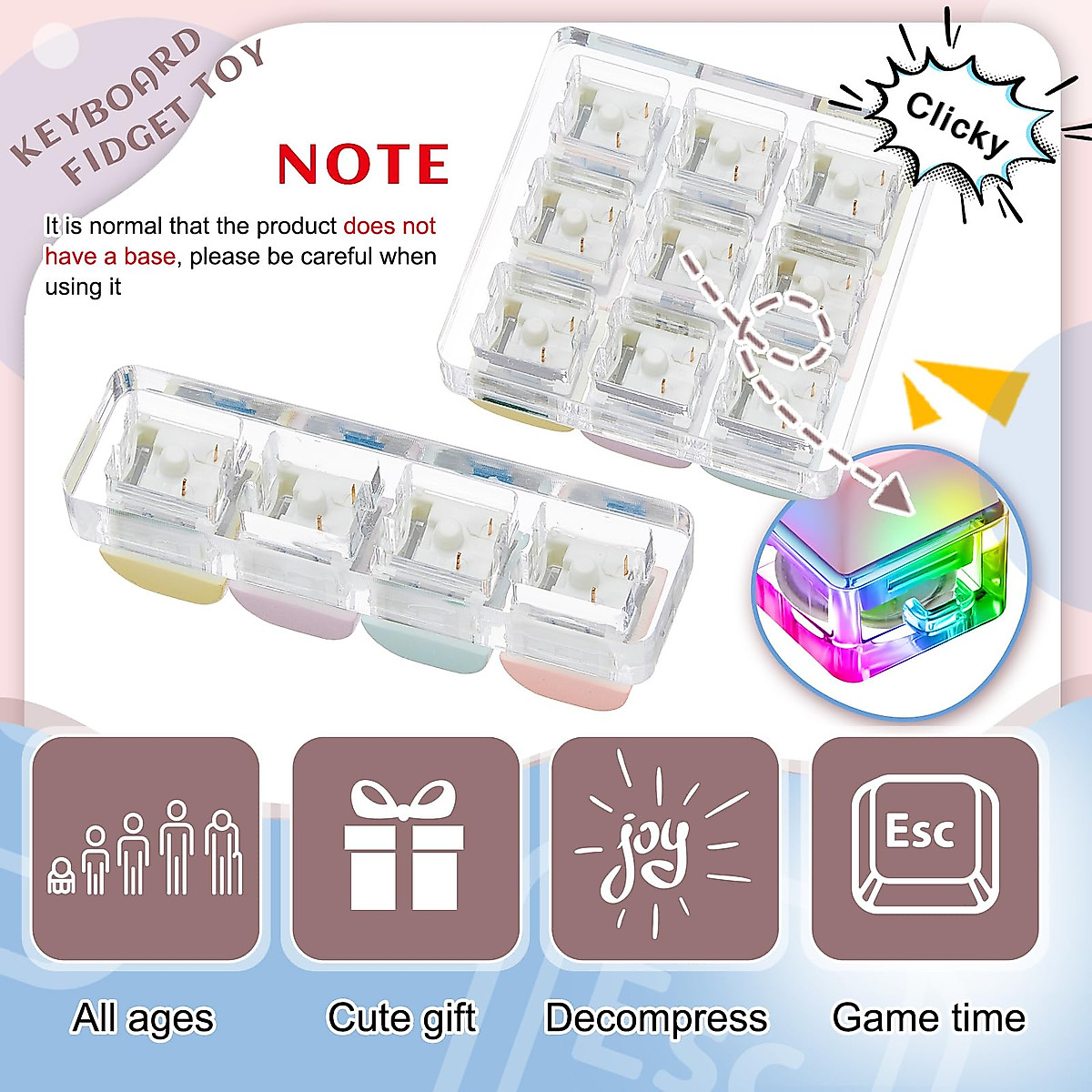 4 Pcs Decompression Toys Keyboard Clicker Toy Keyboard Cube Toy Mechanical Key Toy Keyboard Button Stress Relief for Adult Gifts to Relief Pass Time (Trendy)