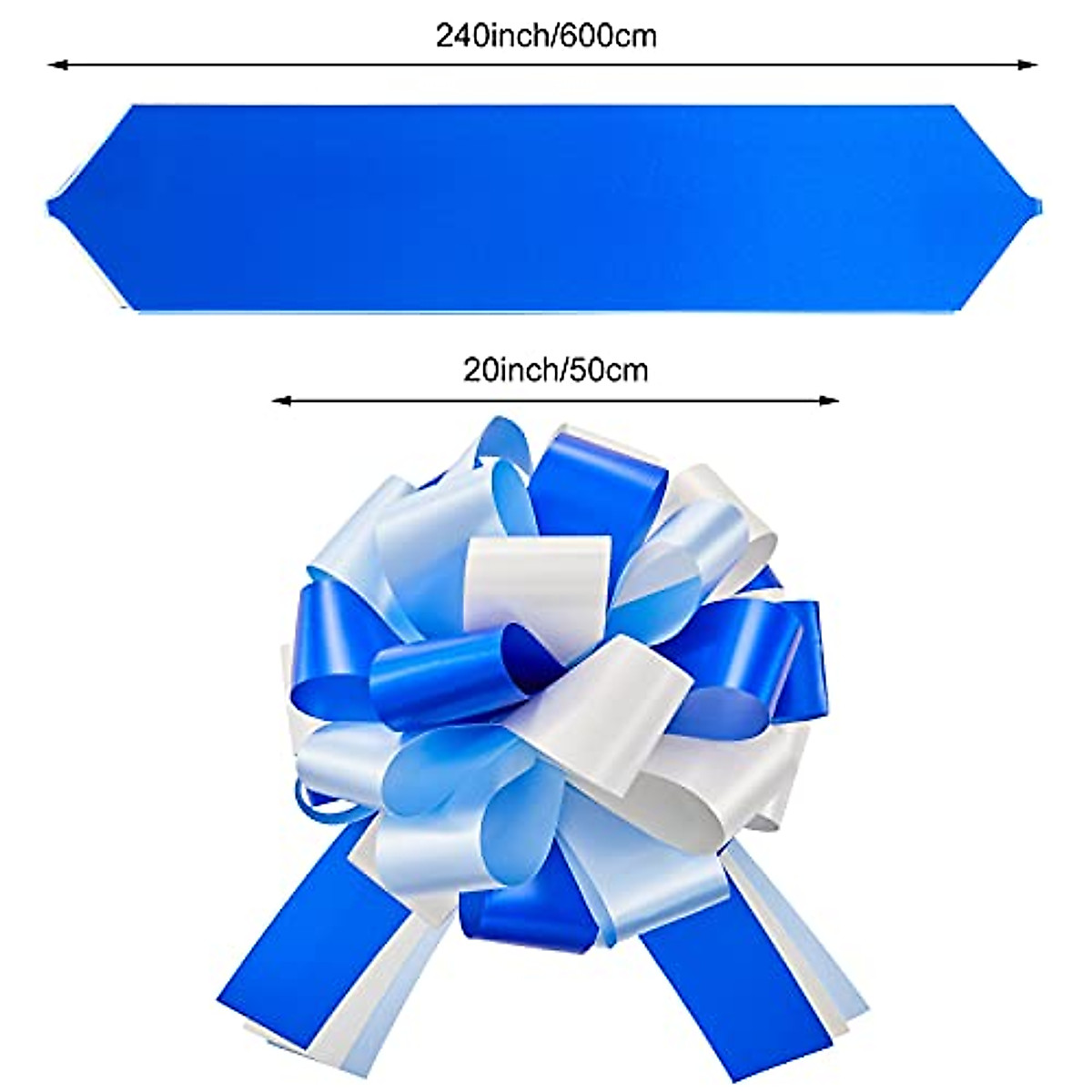 Car Bow Pull Bow Car Gift Wrapping Bow with 20 ft Car Ribbon for Car Decor Wedding New Houses Party Celebration (Blue and White,20 Inch)