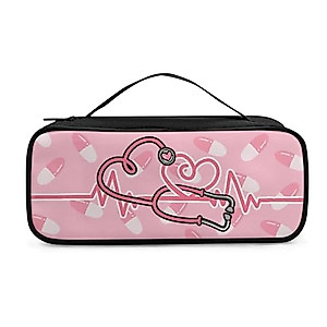 Rnyleeg Nursing Stethoscope Case Pink Heart Pattern Stethoscope Storage Pouch with Extra Room for Bandage Scissors and Penlights